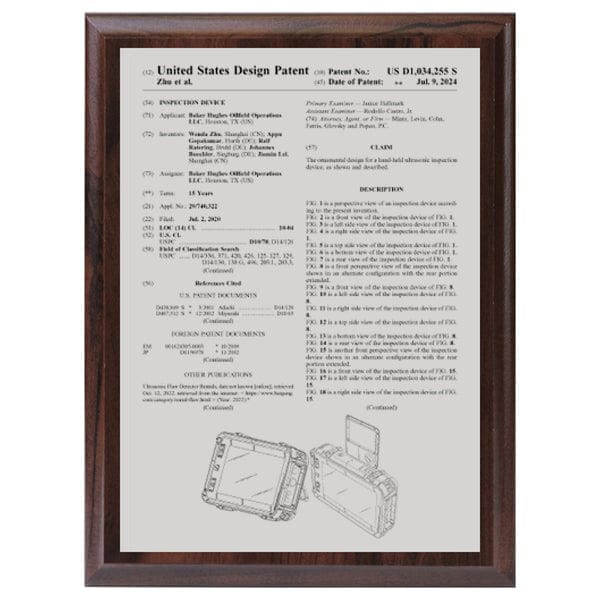 USA Design Patent Plaque - Front Page Silver on Cherrywood (A6184 ...